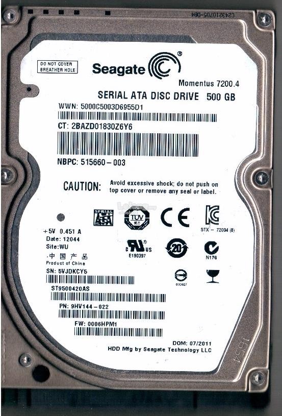 Hard disk notebook Seagate Laptop ST9500420AS HDD 500GB 7200RPM 16MB ...