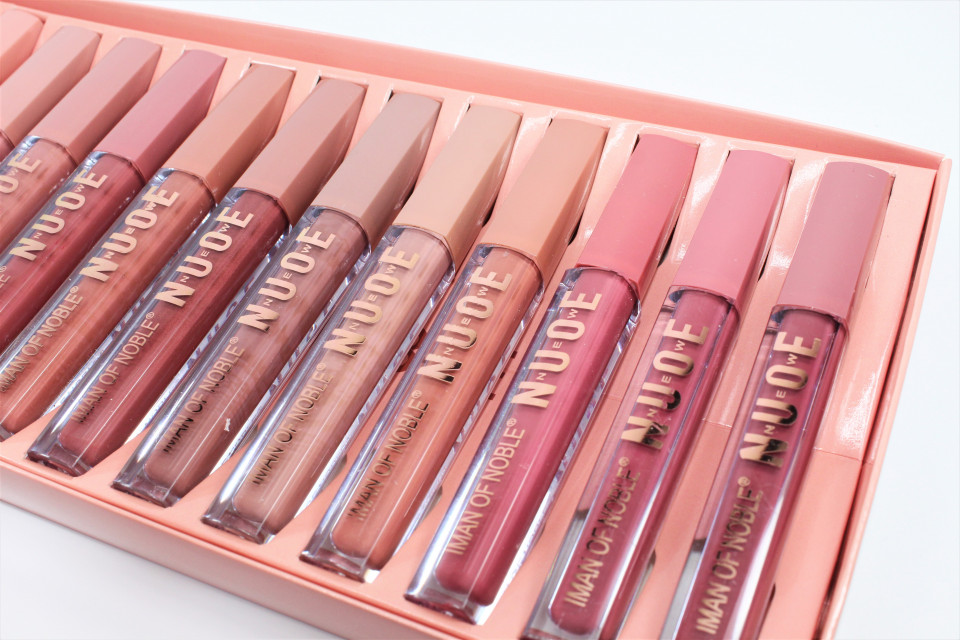 Set 12 Rujuri de buze lichide, Iman Of Noble, Nude, Matte Lip Gloss