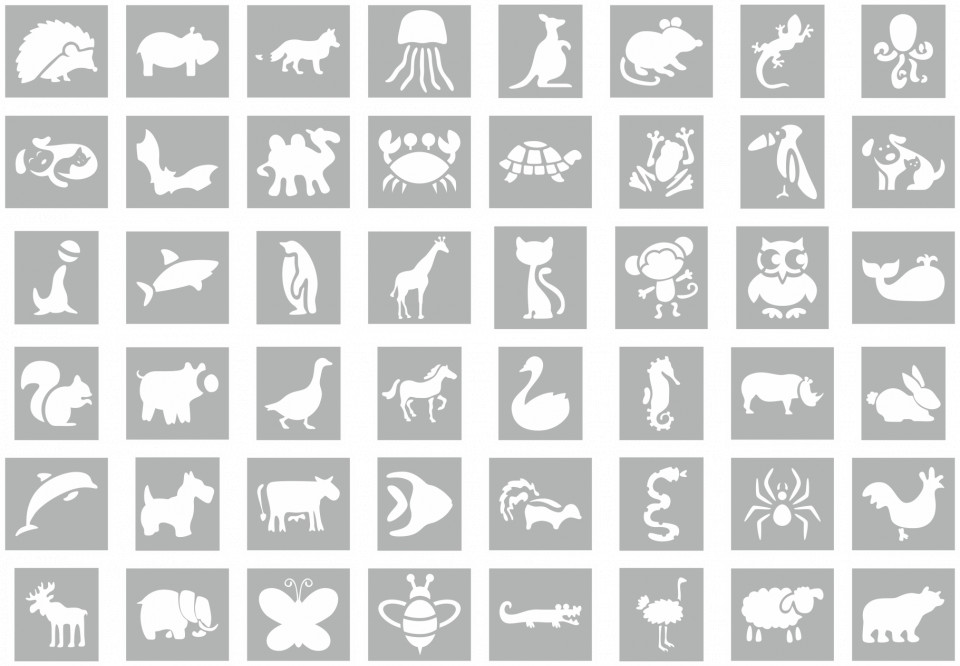 SET 48 sabloane KIDS Animals 10x9cm / buc, Refolosibile, SP118