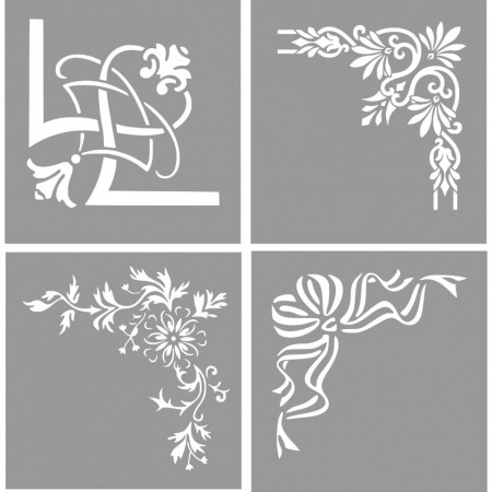 Set 4 Sabloane 29x29cm Colt, Damask Flower Ribbon Floare