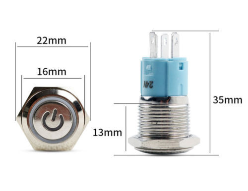 Metalni taster 16mm sa LED svetlom plavi
