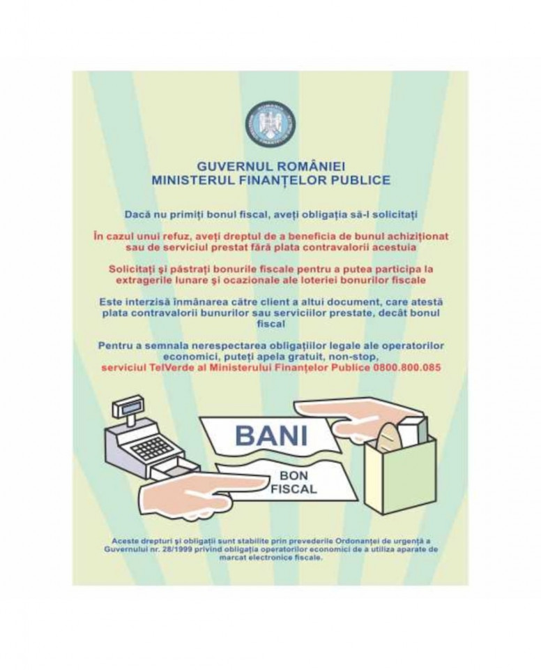 Indicator autocolant solicitare bon fiscal