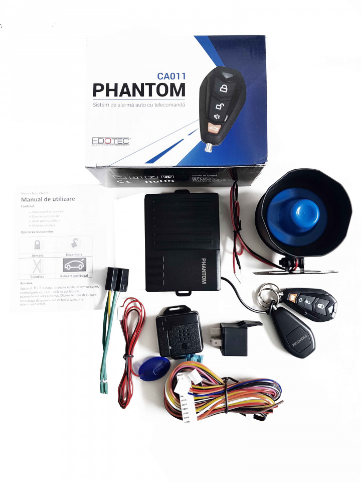 ALARMA AUTO EDOTEC PHANTOM CA011 CU 2 TELECOMENZI SI MONTAJ CALIFICAT ...