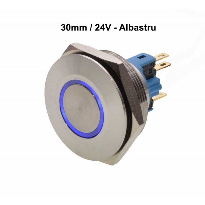 Push buton metalic 30 mm / 24V cu led rosu, albastru sau verde