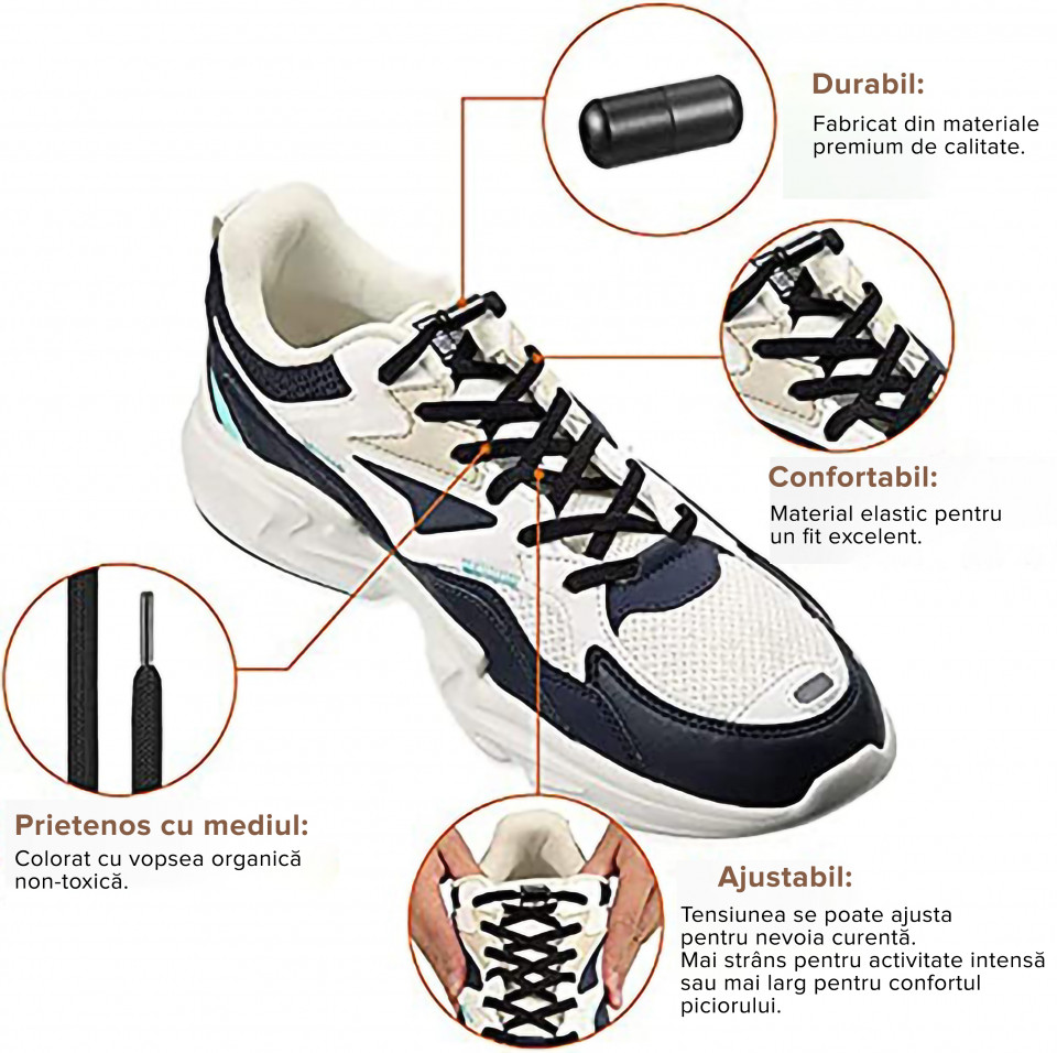 Sireturi Elastice cu sistem NO TOUCH cu Capsula Metalica, Qutek ...