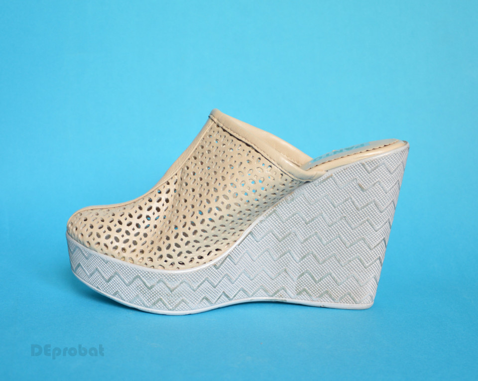 Saboti bej dama eleganti din piele naturala cu platforma de 11 cm, cod ...